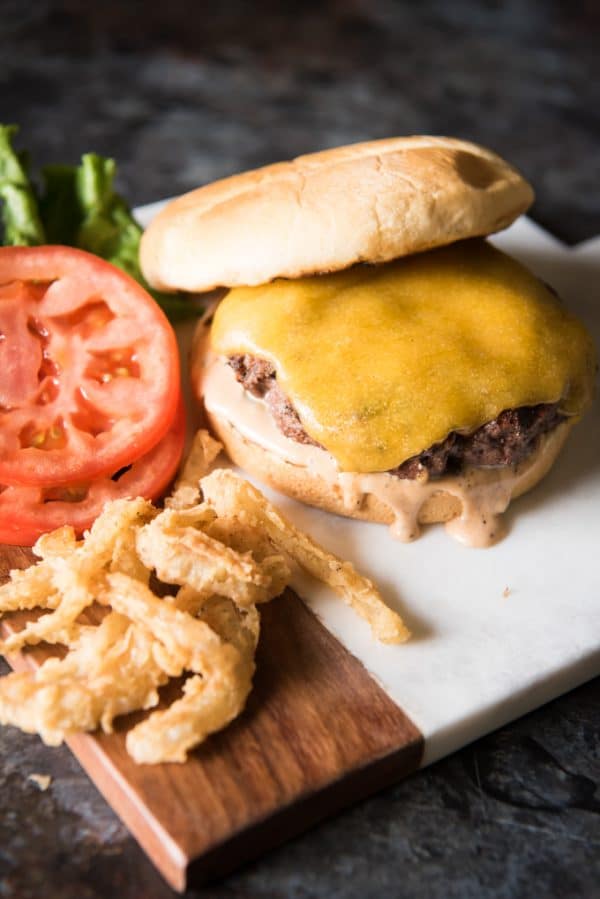 All-American Hamburger with Crispy Onion Strings & Burger Sauce - House ...