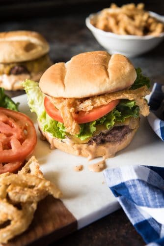 All-American Hamburger with Crispy Onion Strings & Burger Sauce - House ...