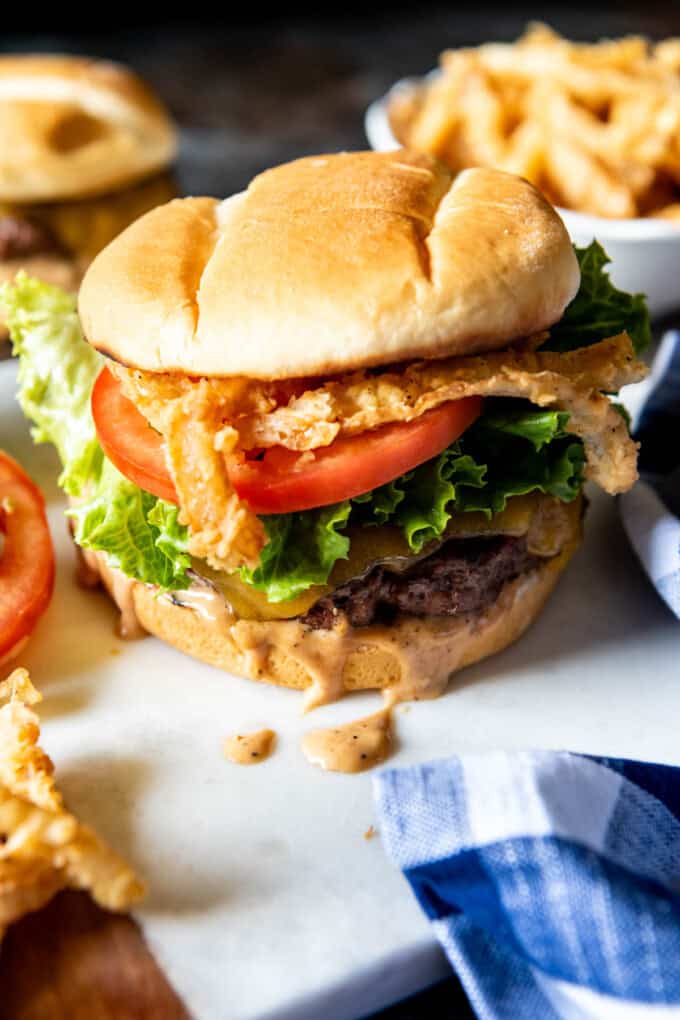 All-American Hamburger with Crispy Onion Strings & Burger Sauce - House ...