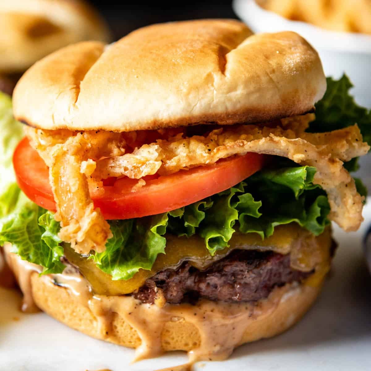 All-American Hamburger with Crispy Onion Strings & Burger Sauce - House ...