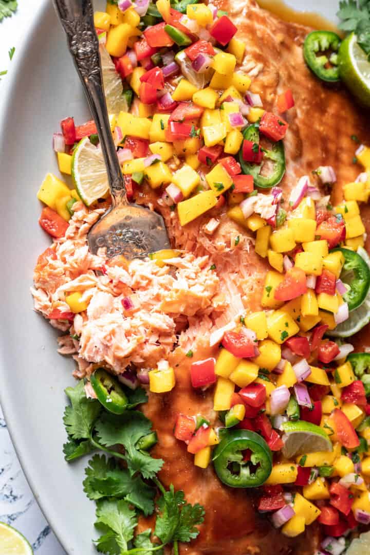The BEST Baked Salmon with Mango Salsa - House of Nash Eats