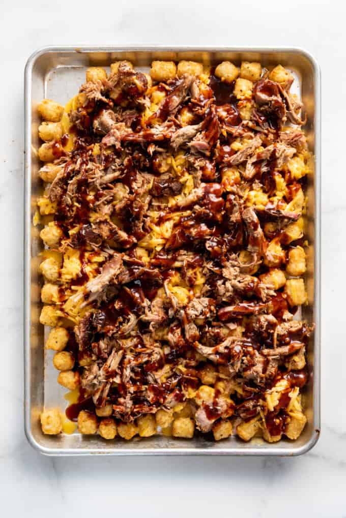 BBQ Pulled Pork Totchos (Loaded Tater Tot Nachos) - House of Nash Eats