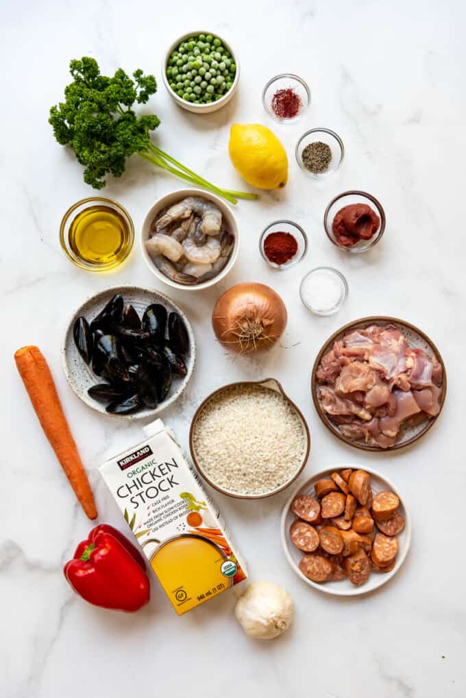 Spanish Paella Recipe (Seafood, Chicken, & Chorizo)