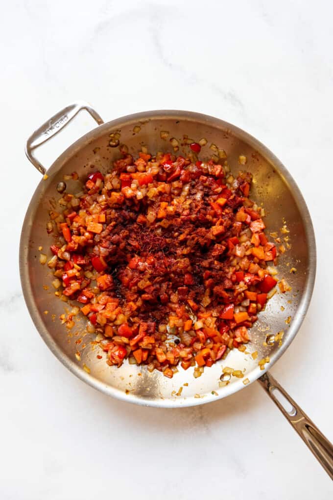 Spanish Paella Recipe (Seafood, Chicken, & Chorizo)