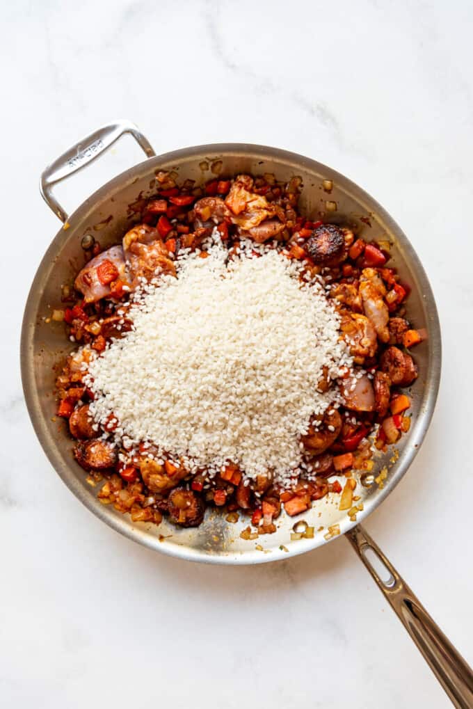 Spanish Paella Recipe (Seafood, Chicken, & Chorizo)